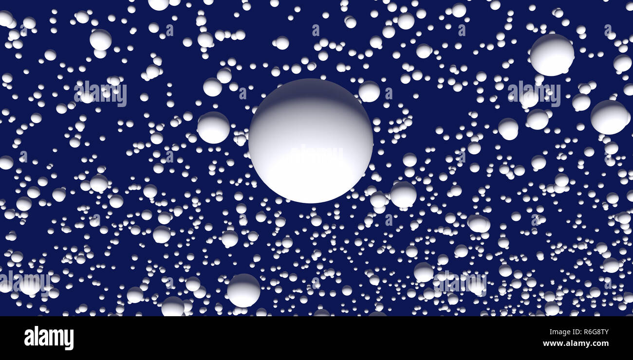 3d illustration of numerous,floating,white spheres with dark blue ...