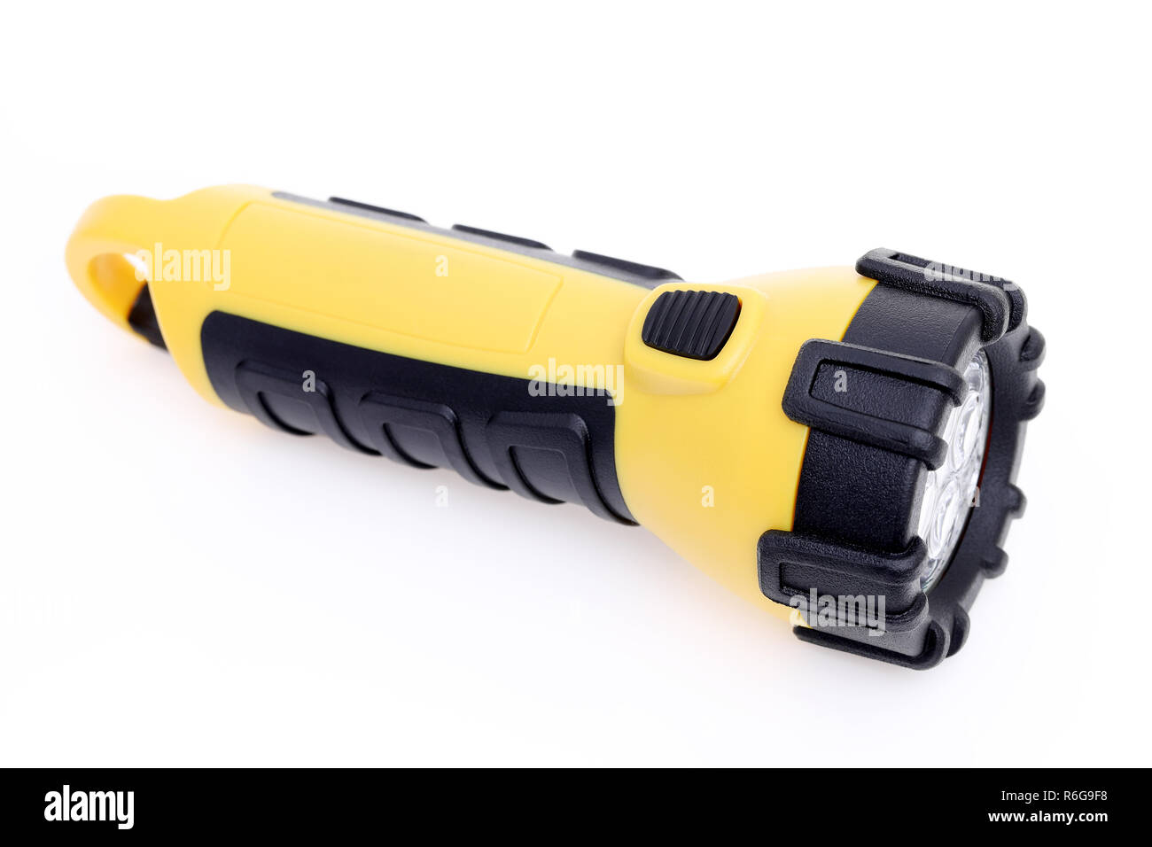 Electric led pocket flashlight on white background Stock Photo - Alamy