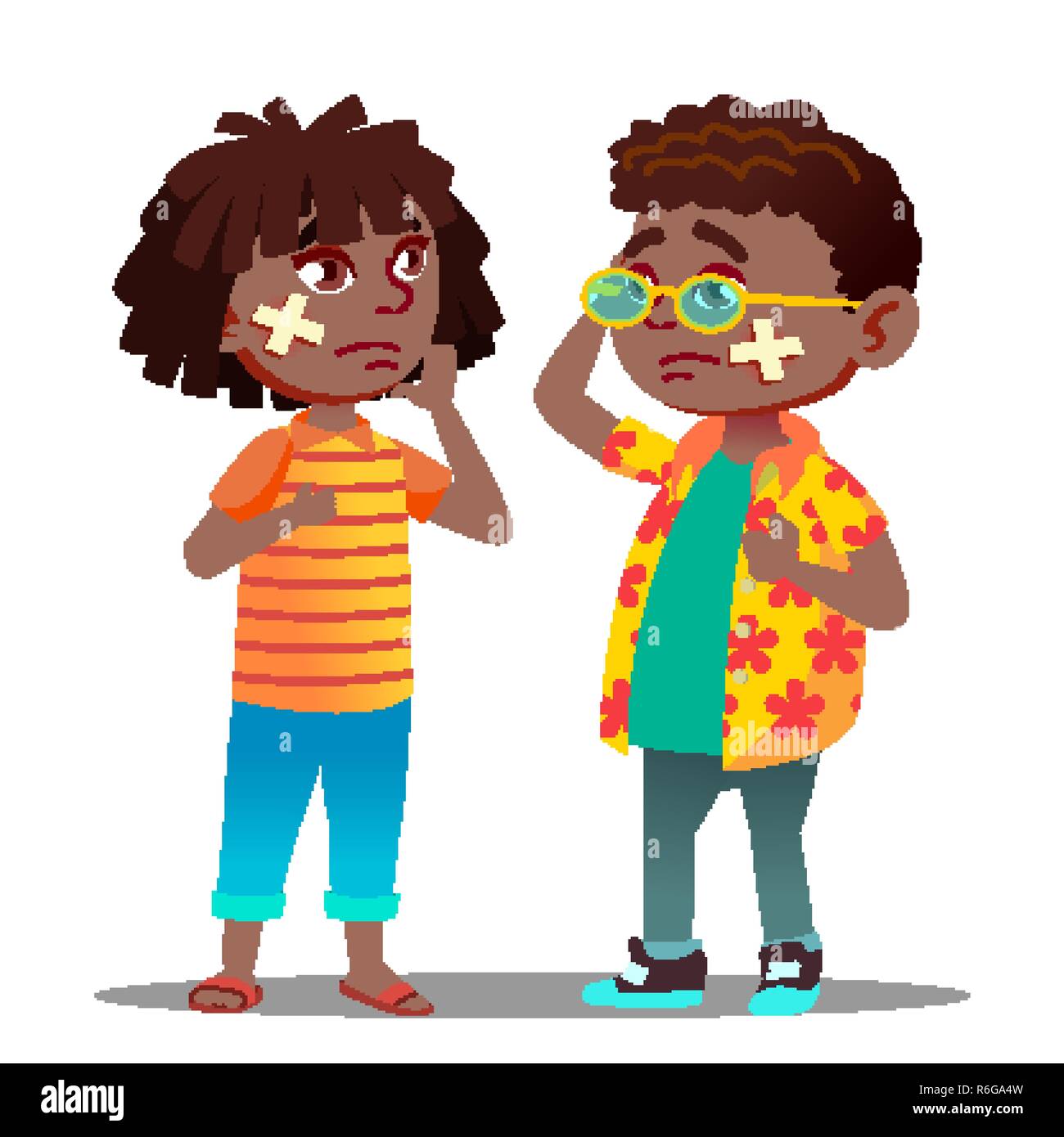 Sad Black Afro American Child Girl, Boy With Cross With Scratch And ...