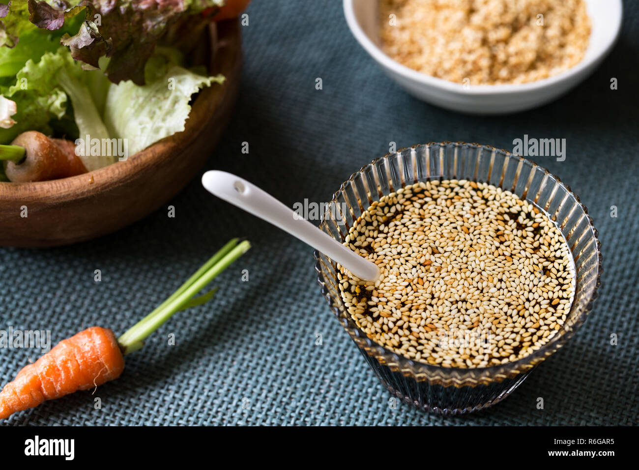 Soy sauce with Toasted Sesame salad dressing Stock Photo - Alamy