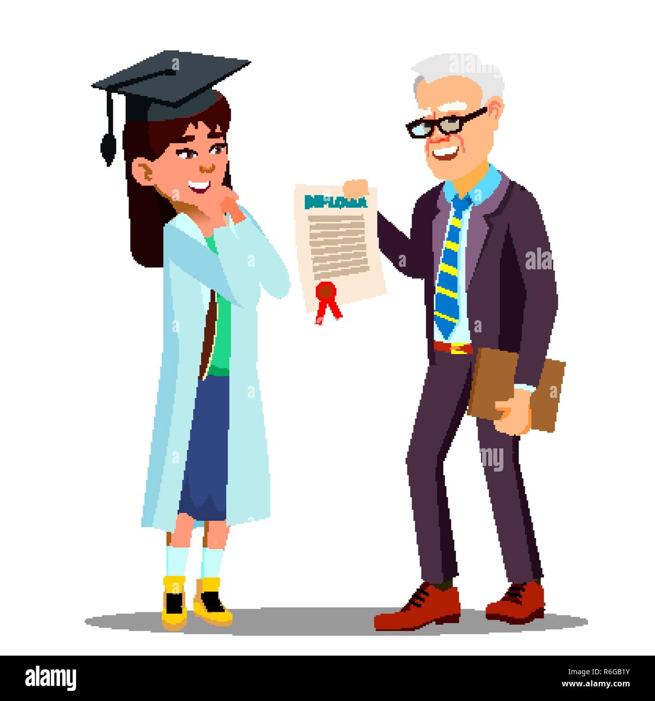 Asian Young Girl Student Doctor Receiving A Diploma Vector. Isolated ...
