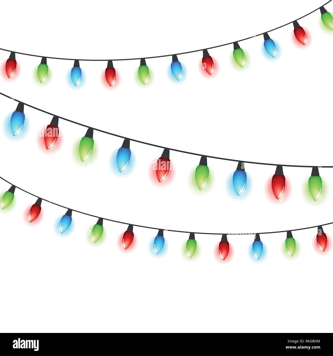 colorful christmas fairy lights in red green blue colors on white ...