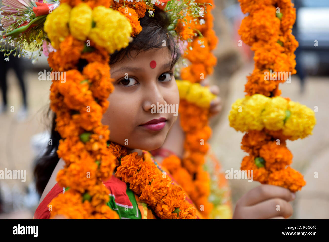 Dhaka, Bangladesh - February 12, 2017: The first day of spring in ...