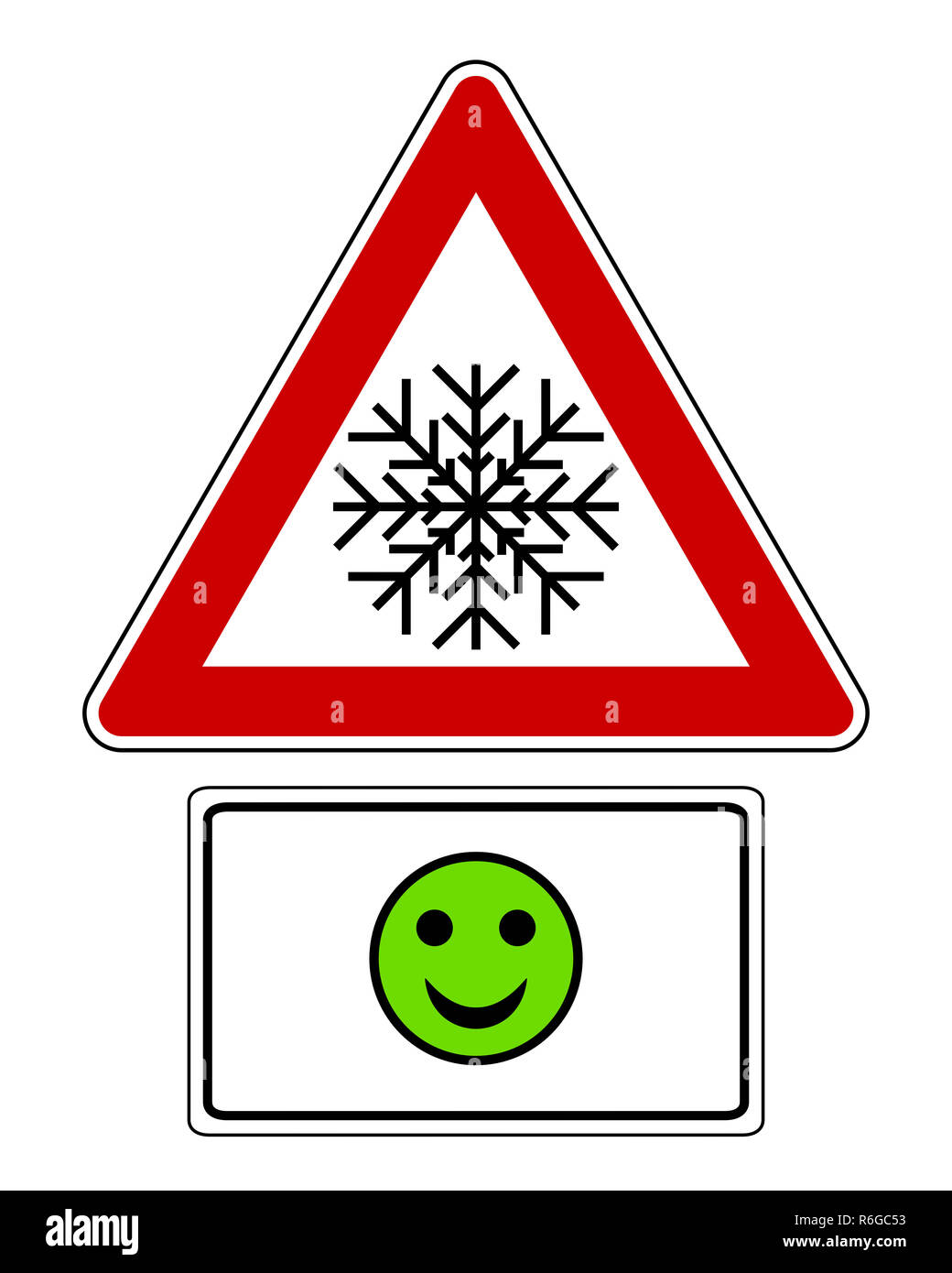 warning sign with additional sign and smiley face Stock Photo - Alamy
