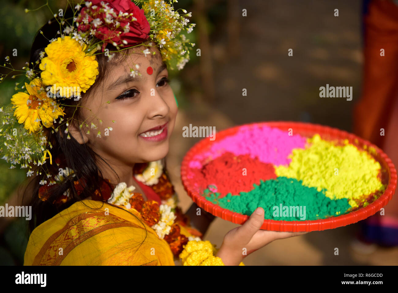 Dhaka, Bangladesh - February 12, 2017: The first day of spring in ...