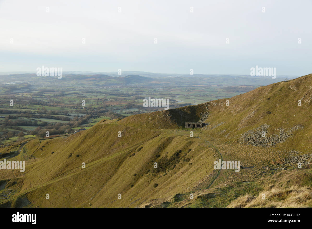 Disused quarry building on Titterstone Clee hill. Shropshire, England ...