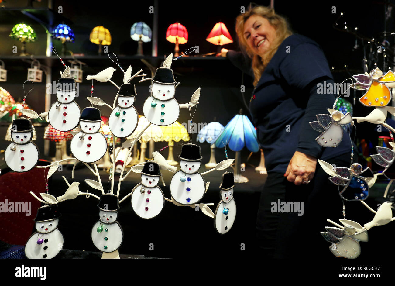 Agnes Preece of Agnes Preece Stained Glass lamps at her display at ...