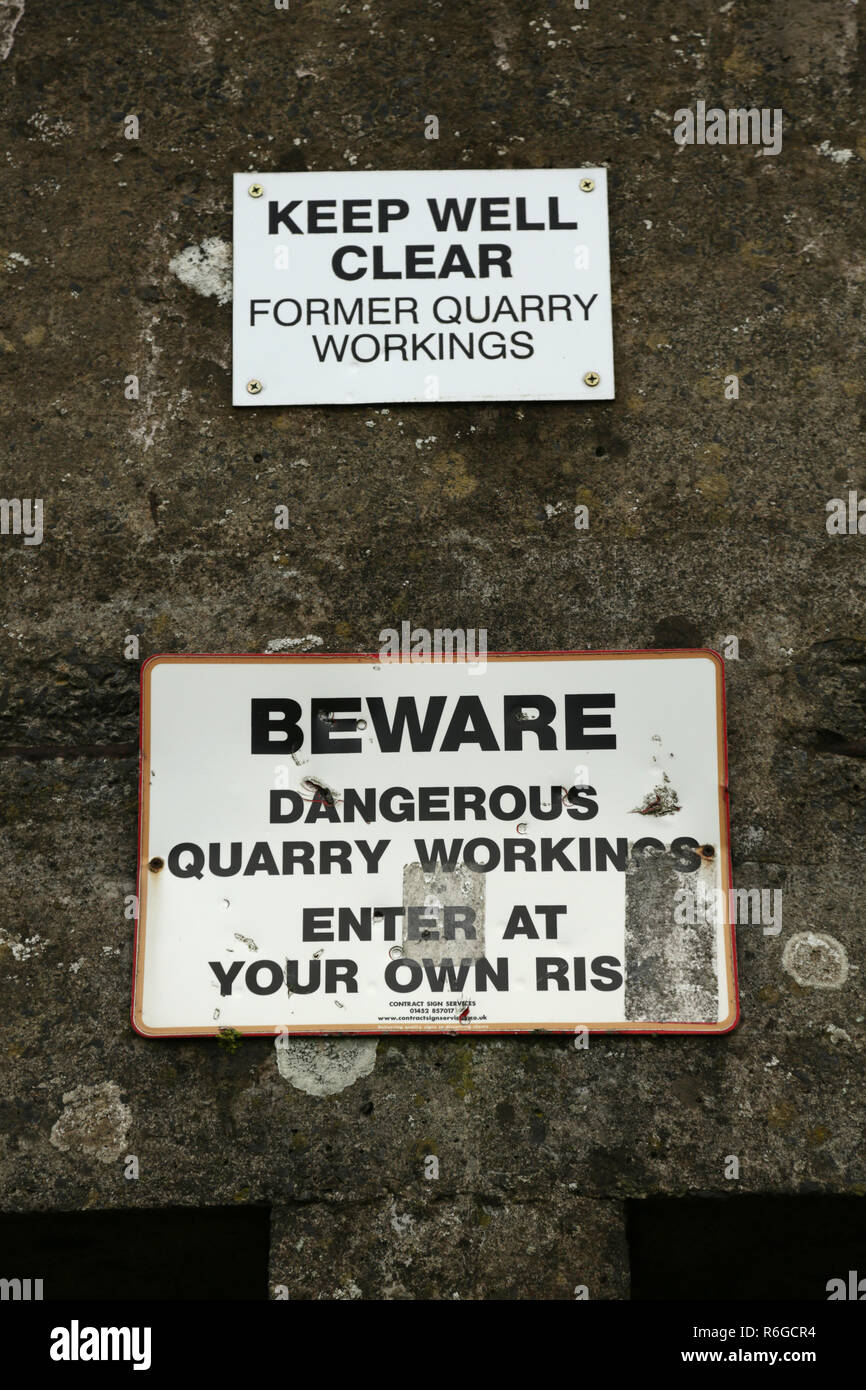 Warning signs on former quarry workings on Titterstone Clee hill ...
