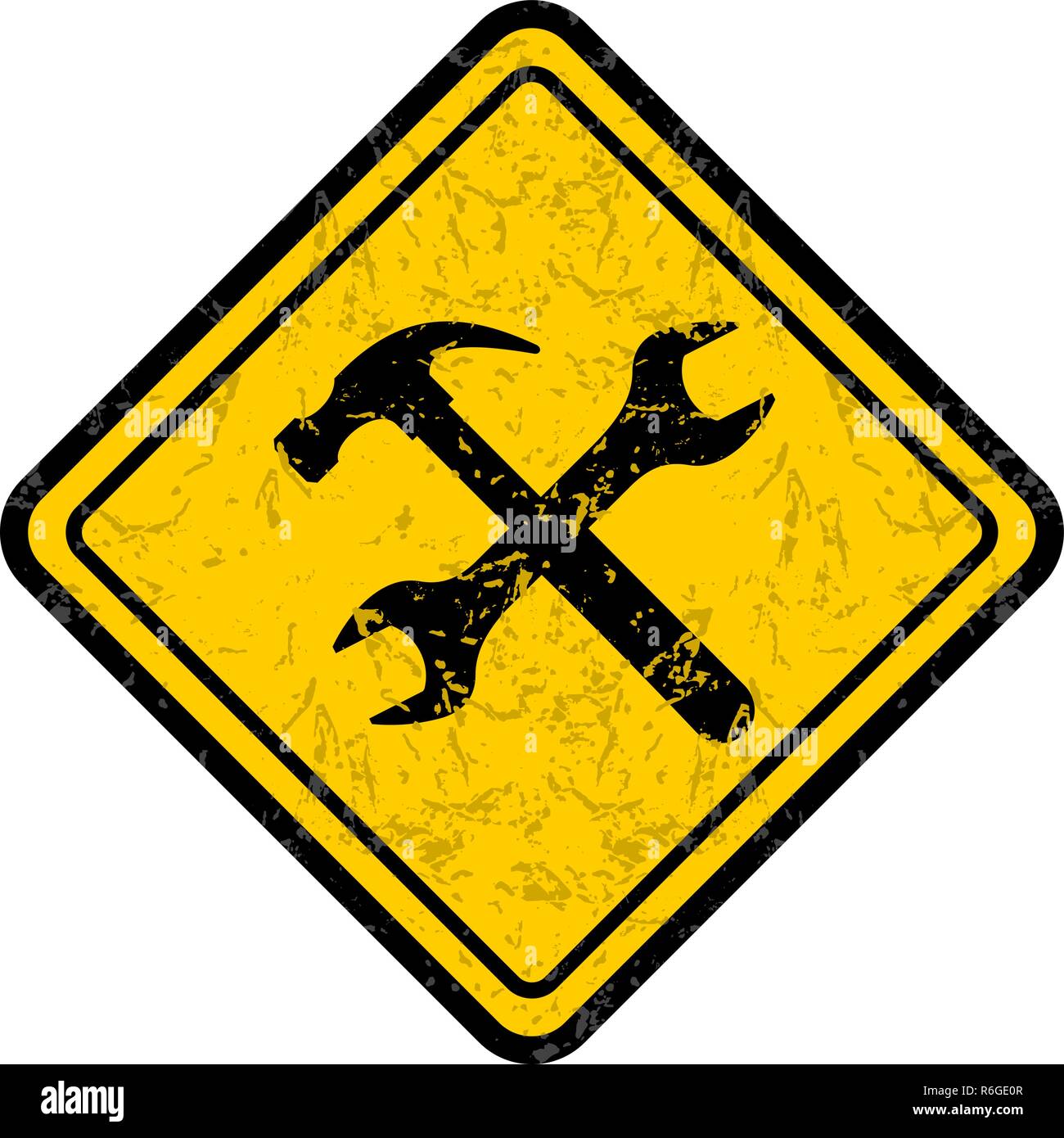 Grunge, scratched under construction Warning road sign Stock Vector ...