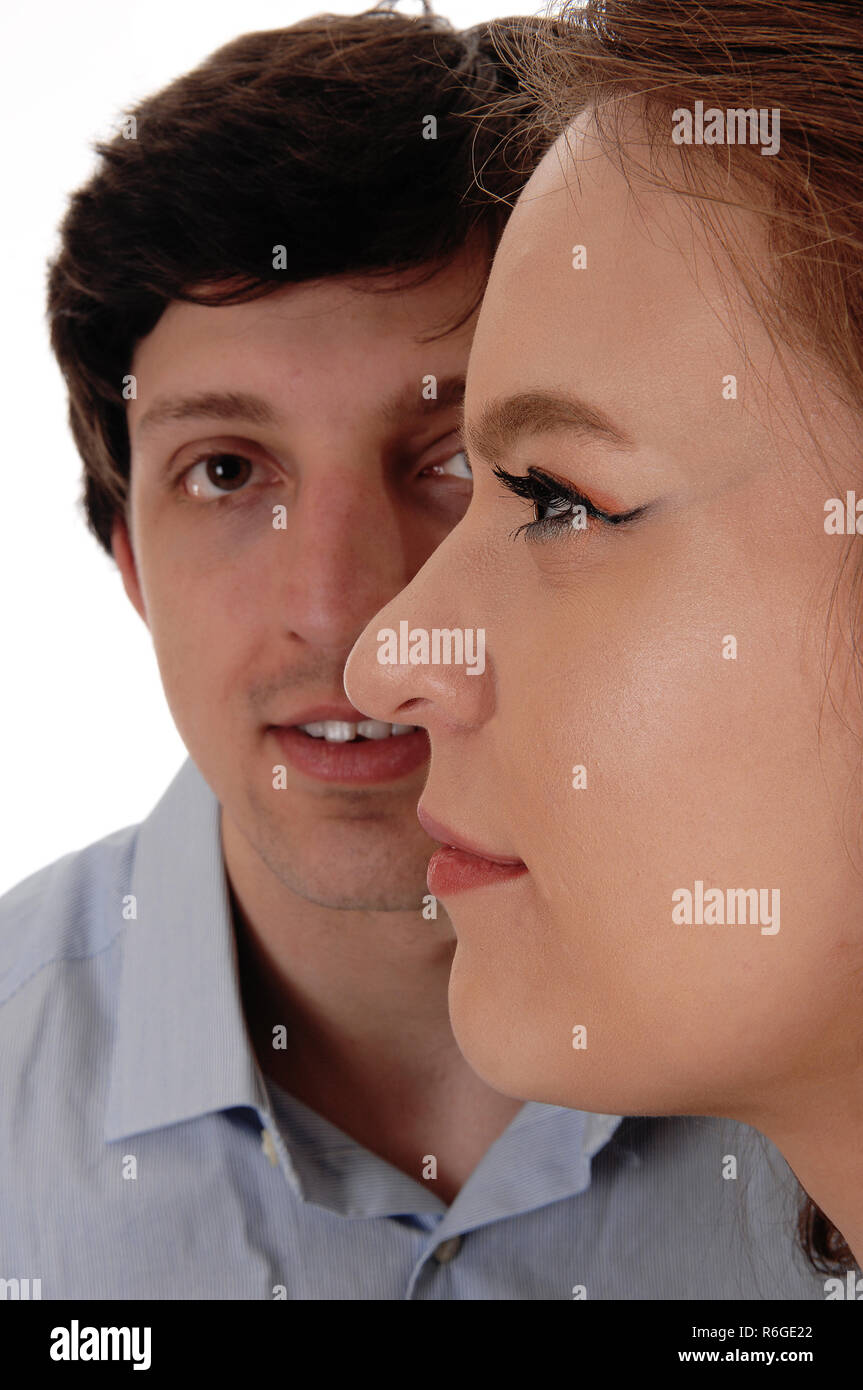 Lovely couple, her face in front of his Stock Photo - Alamy