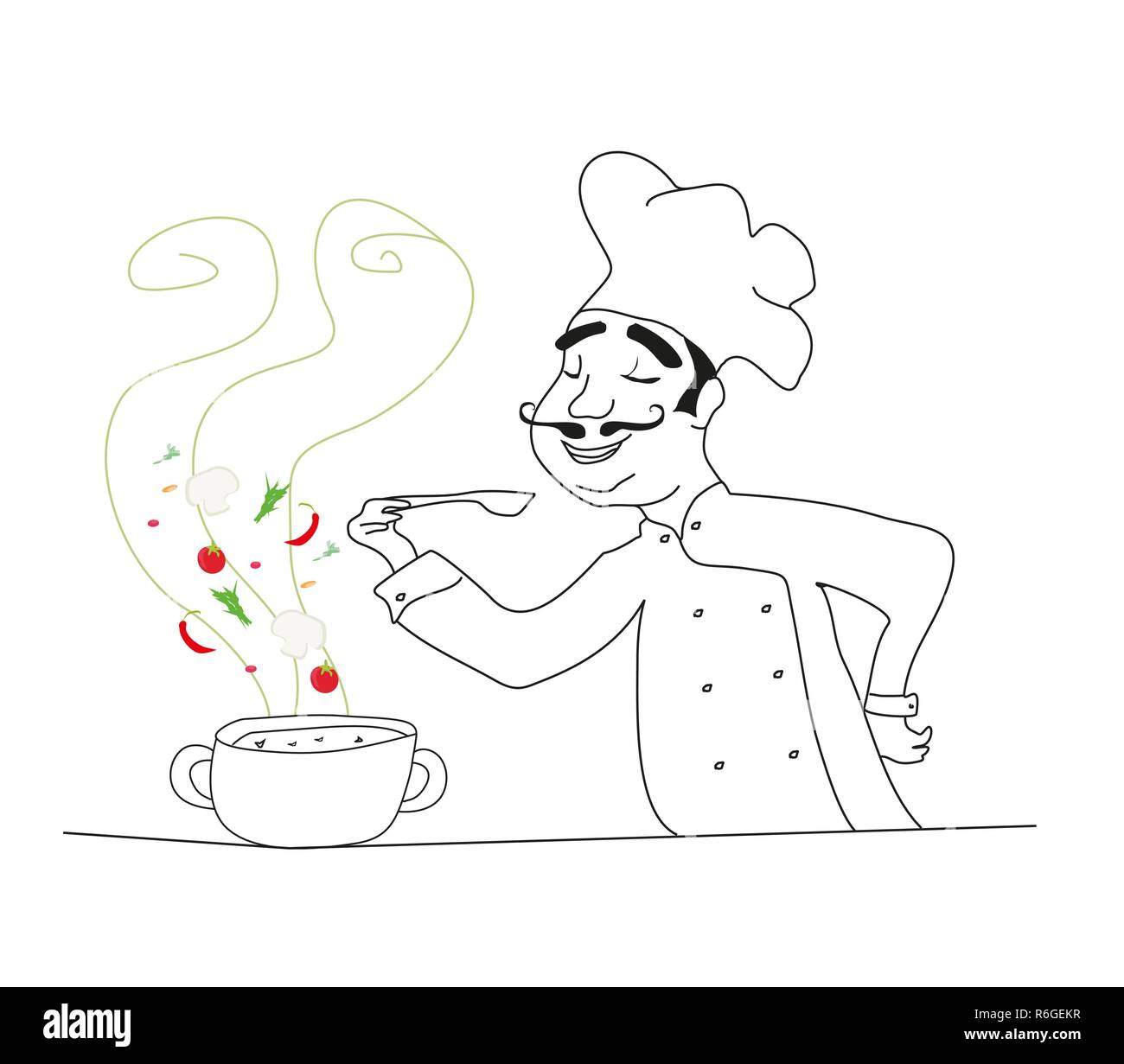 Chef cooking soup - doodle illustration Stock Vector Image & Art - Alamy