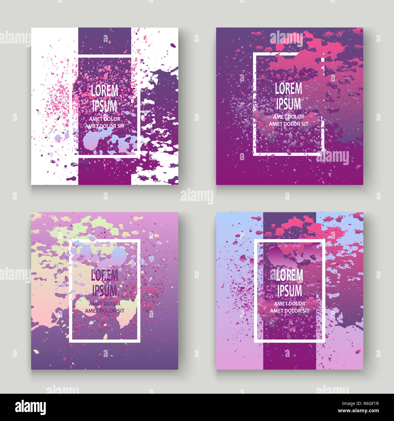 Neon explosion paint splatter artistic cover design. Fluid violet ...