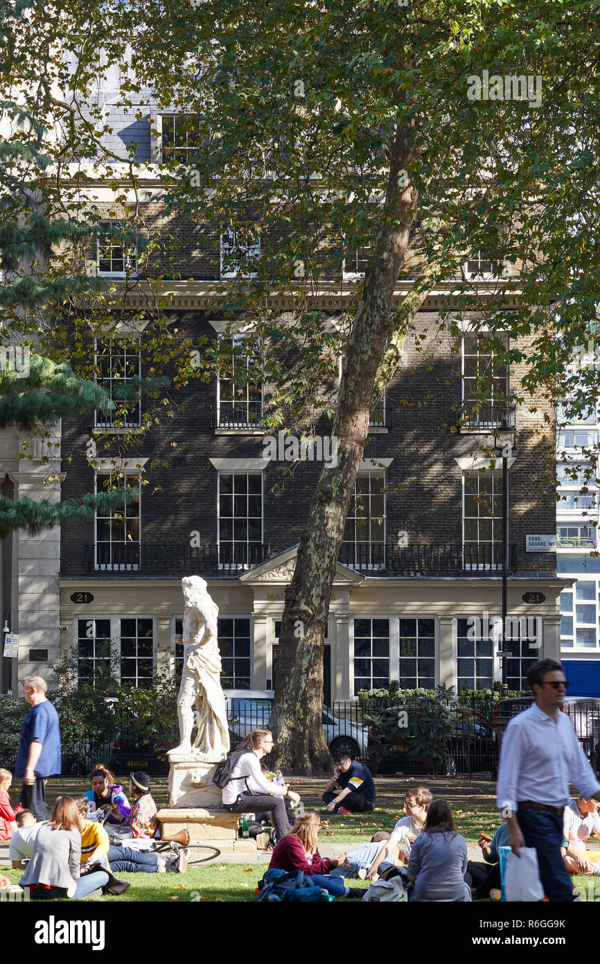 Exterior facade, viewed from communal square. 21 Soho Square, London ...