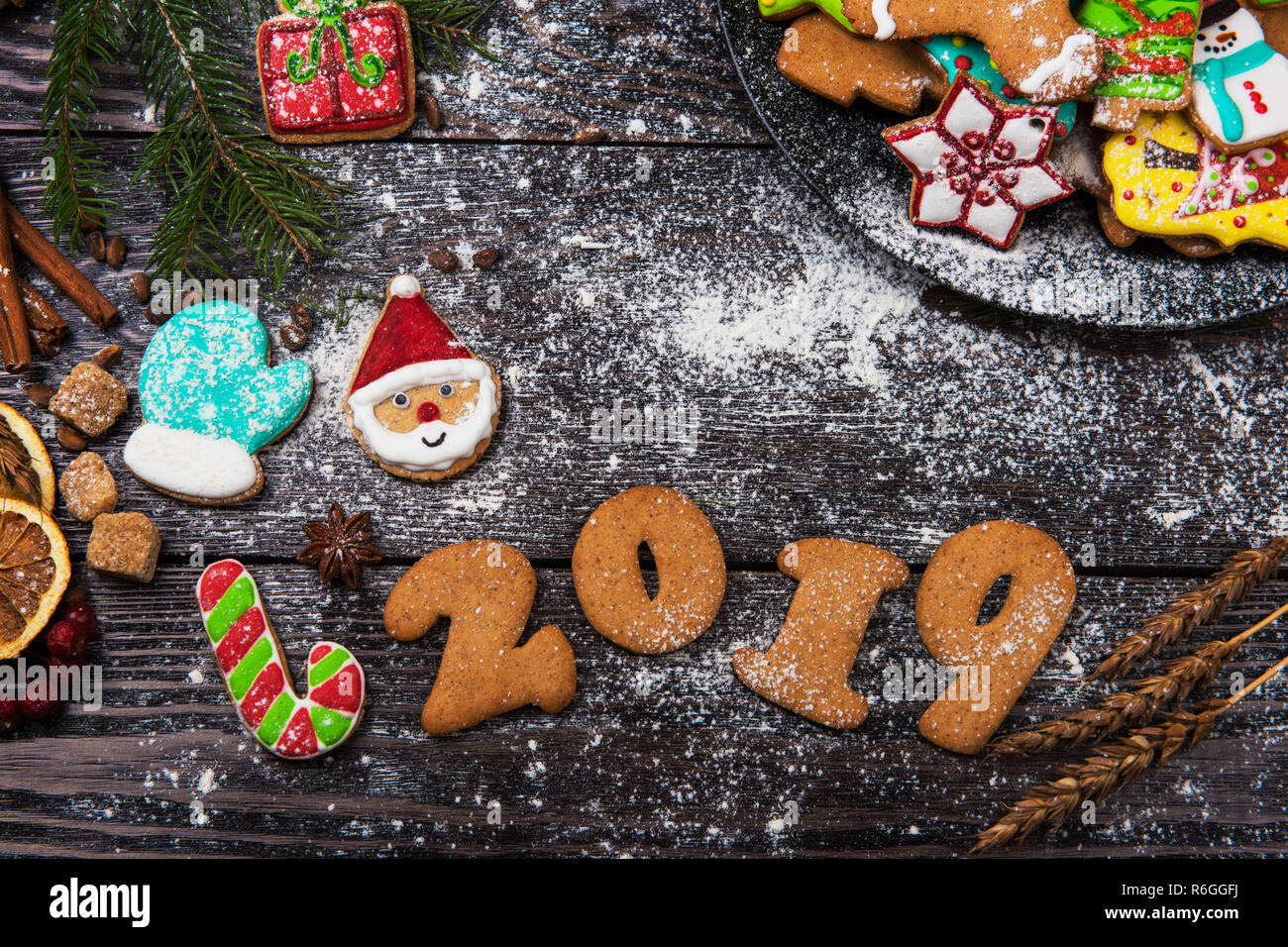 Different ginger cookies 2019 year Stock Photo - Alamy