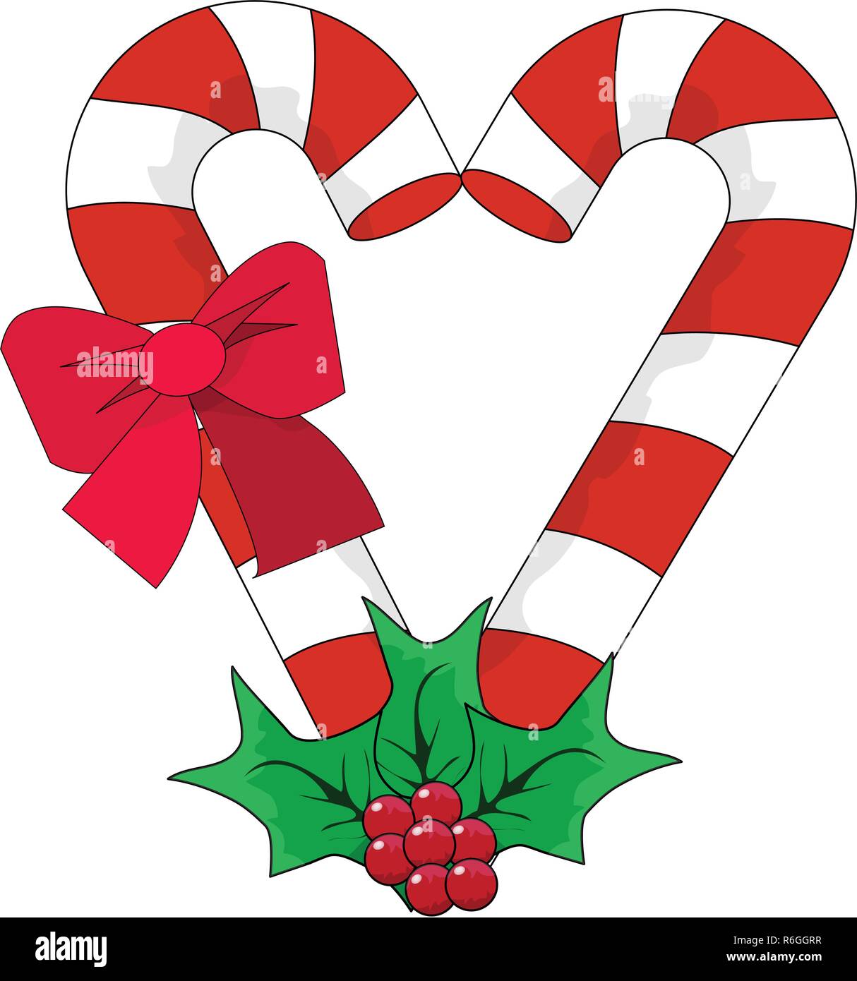 Christmas Candy Cane with Red Bow and Holly Berries. Silhouette Icon Symbol Design. Vector Candy ...