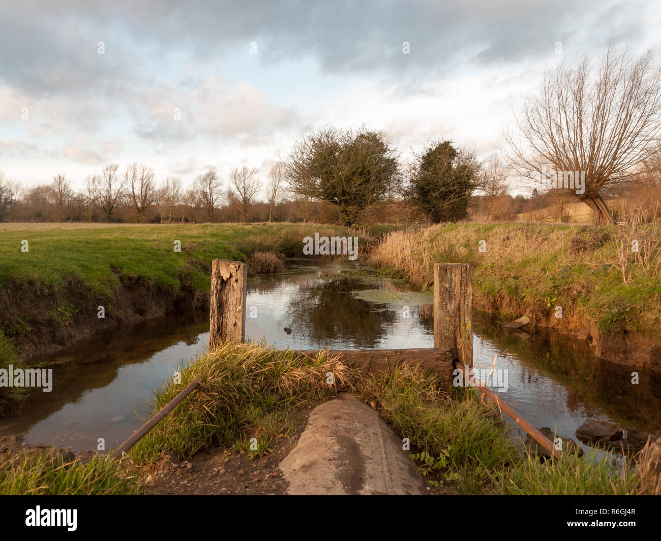 wet waterlogged country farm land stream eddy Stock Photo - Alamy