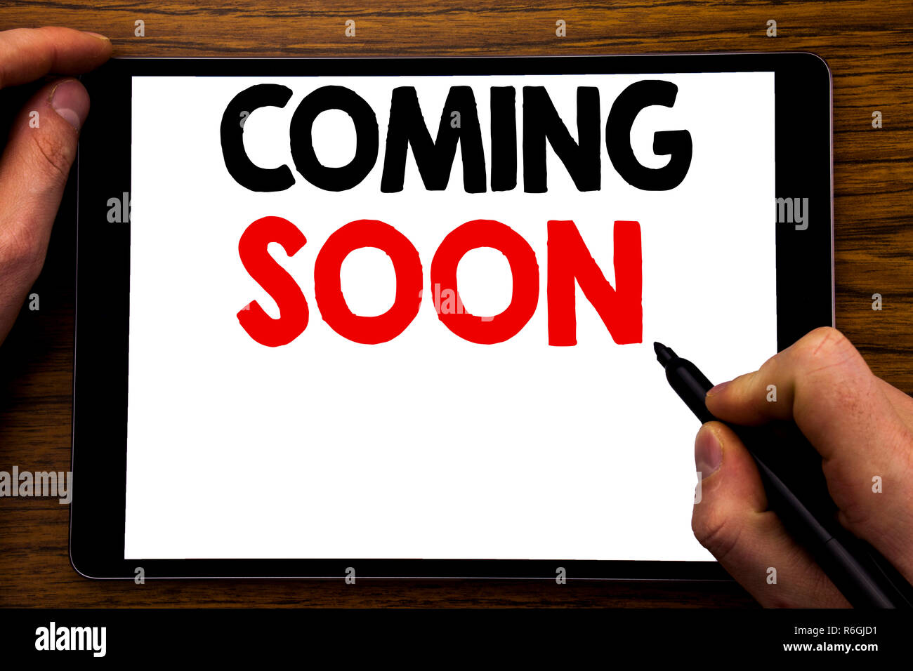 Handwriting Announcement text showing Coming Soon. Business concept for ...