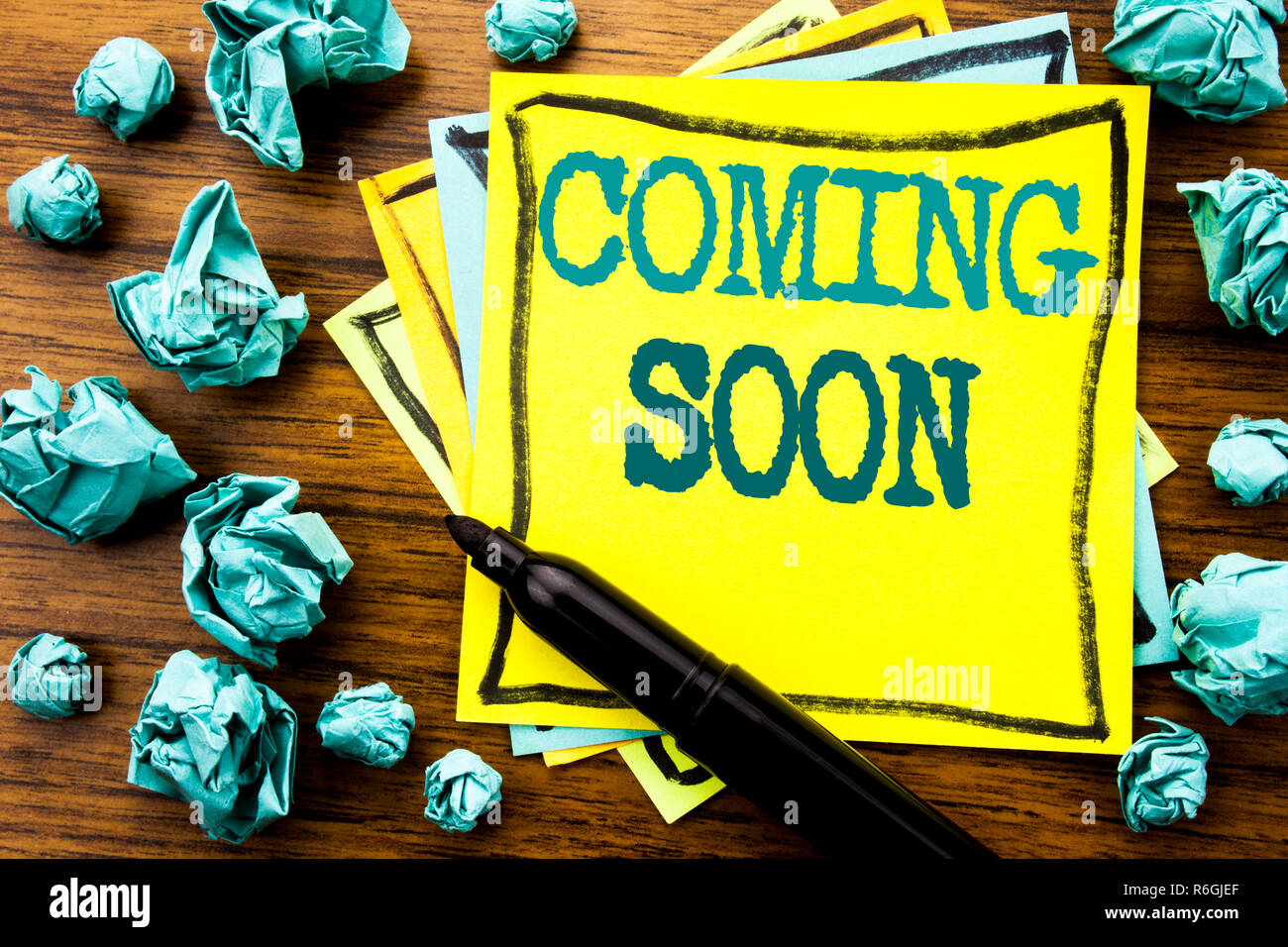 Coming soon message written on hi-res stock photography and images - Alamy
