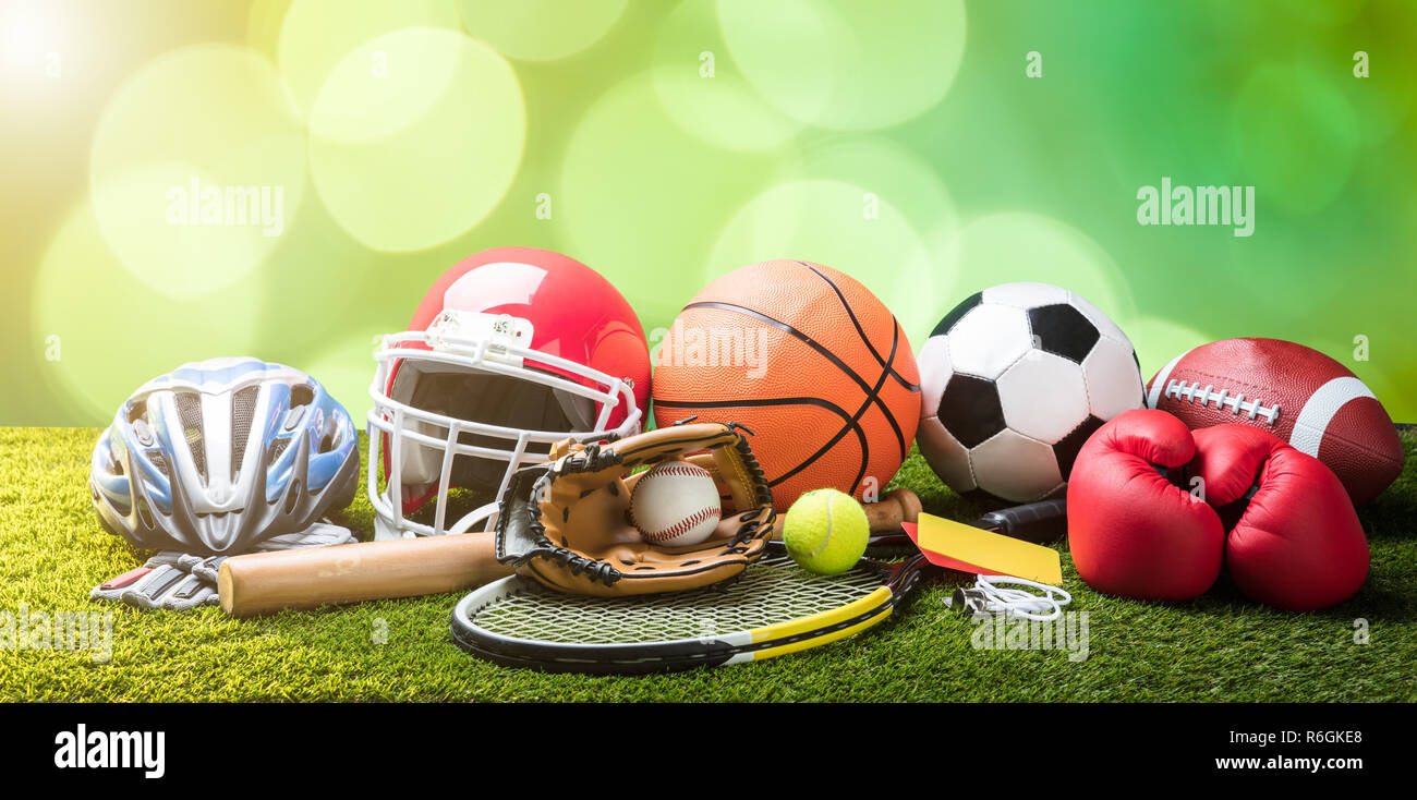 Close-up Of Various Sport Equipments On Pitch Stock Photo - Alamy