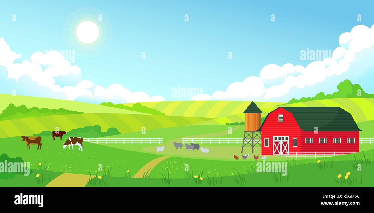 Sun and rural farm Stock Vector Images - Alamy