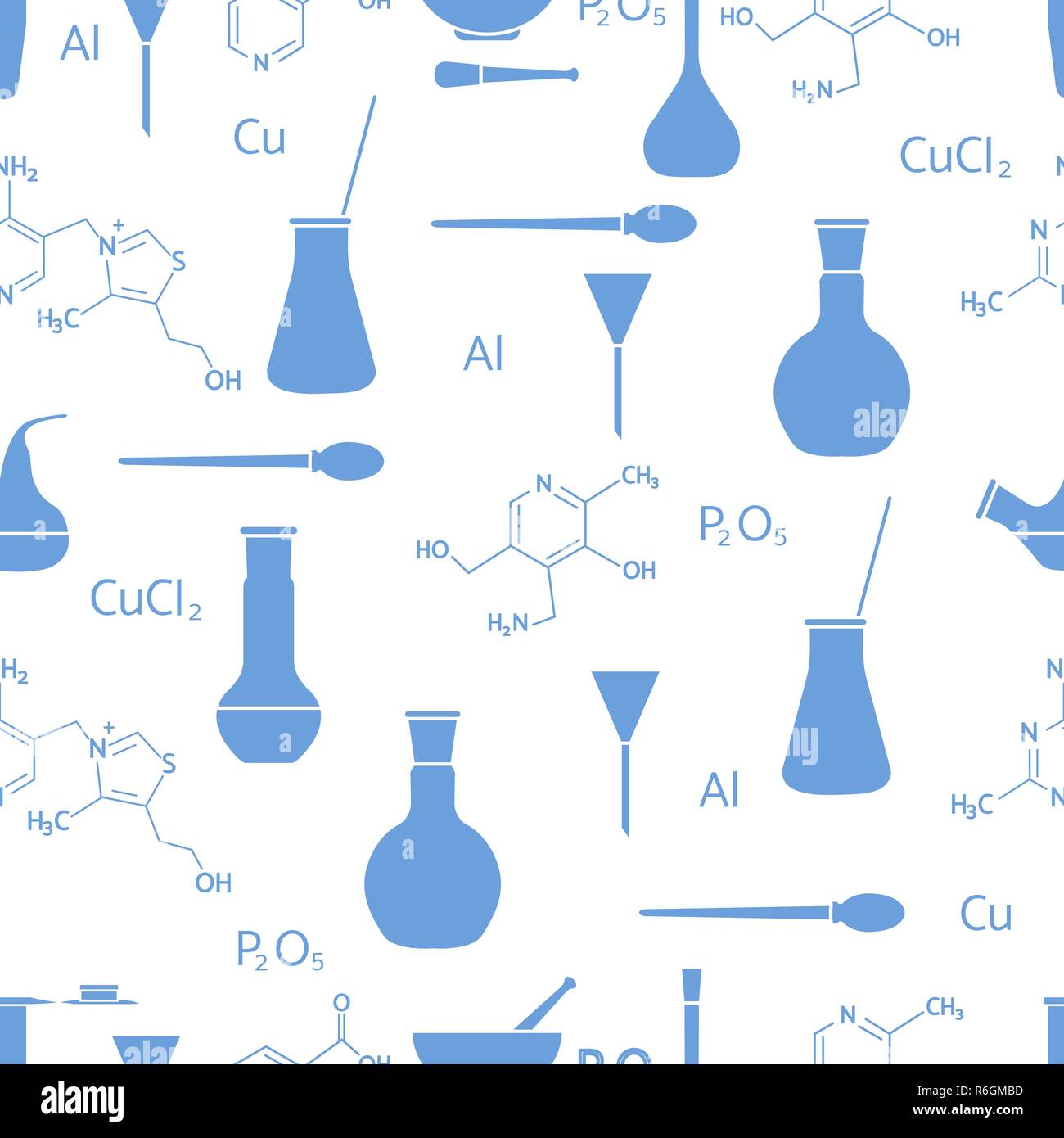 Scientific vector seamless pattern with flasks, test tubes, beakers ...