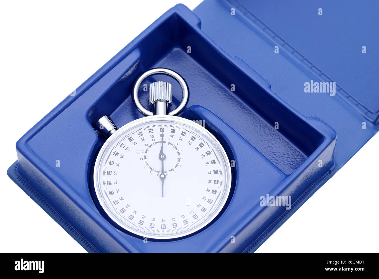 analogue metal stopwatch in a box on white background Stock Photo - Alamy