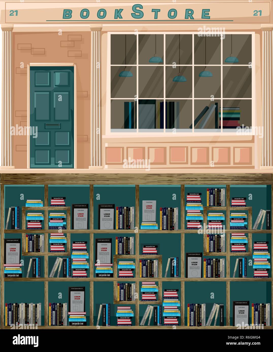 Bookstore facade Vector. Architecture design illustration decor ...