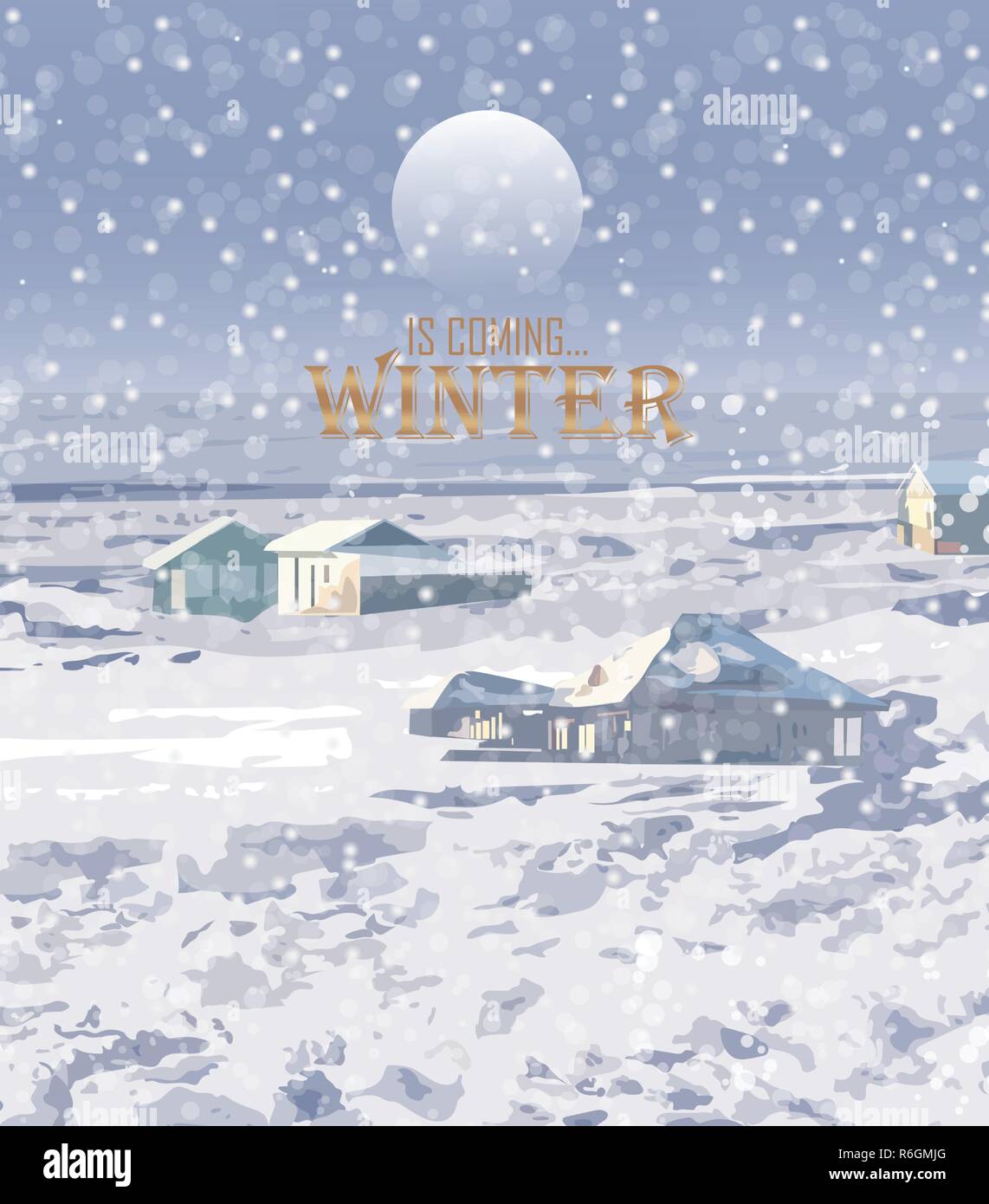 Winter snowing background Vector. Small house and woods. Christmas mood ...