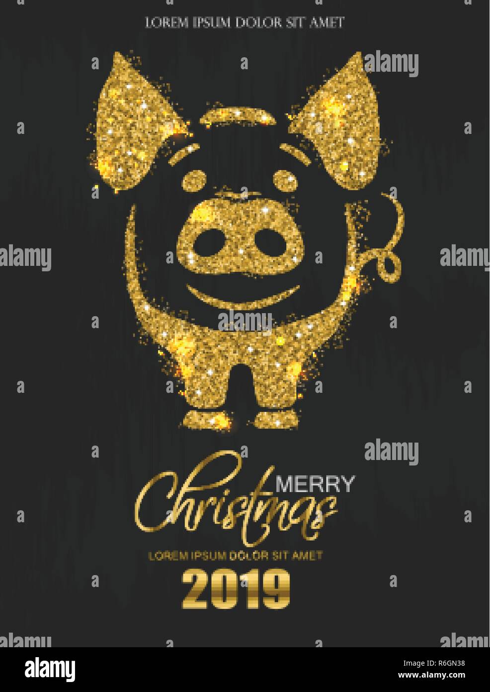 Golden glitter pig icon New Year card Vector. Shiny sparkle holiday ...