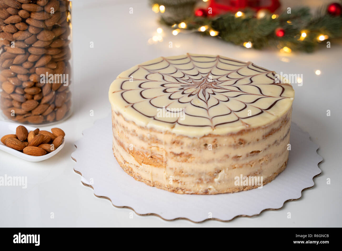classic esterhazy cake on white table, horizontal view from above Stock ...