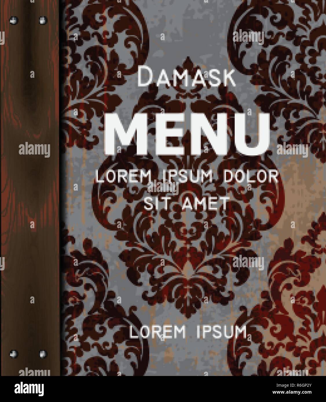 Vintage damask ornamented menu background Vector. Royal luxury texture ...