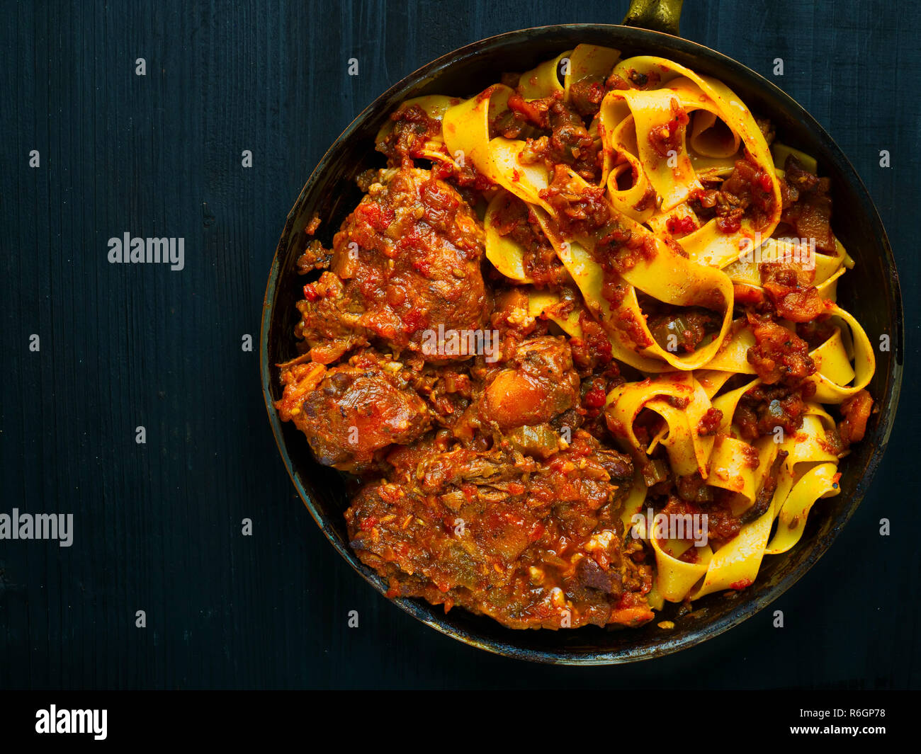 rustic italian oxtail ragu pappardelle pasta Stock Photo - Alamy