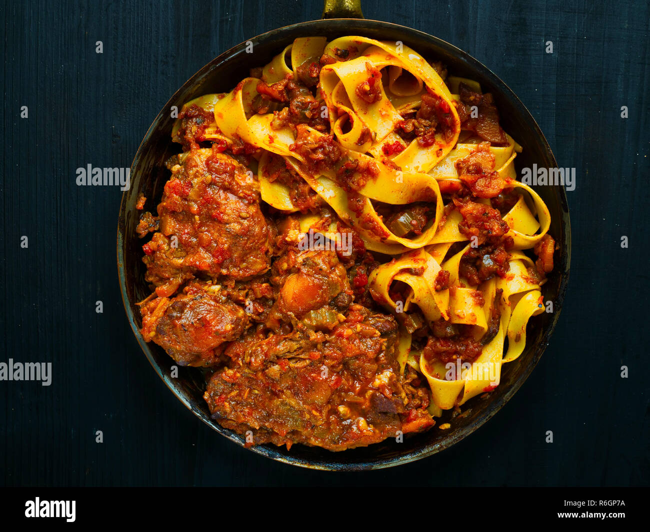 rustic italian oxtail ragu pappardelle pasta Stock Photo - Alamy
