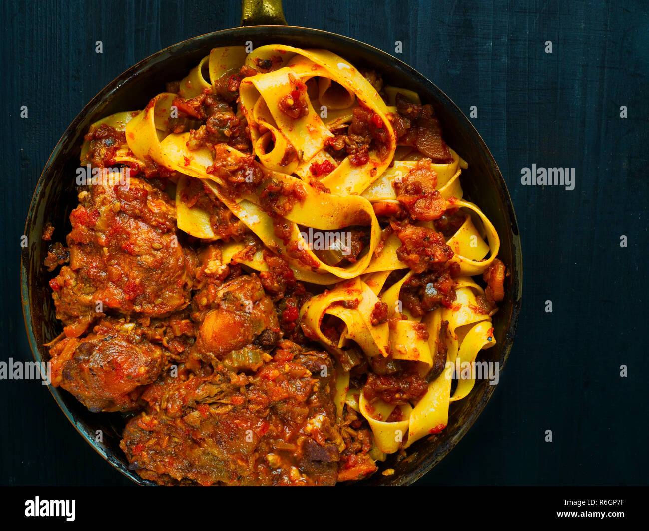 rustic italian oxtail ragu pappardelle pasta Stock Photo - Alamy