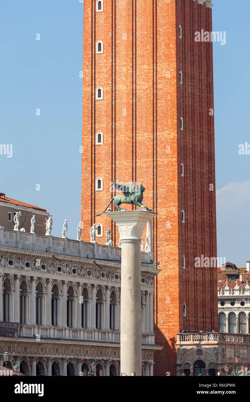 Column of San Marco and St Mark's Campanile on Piazza San Marco ...
