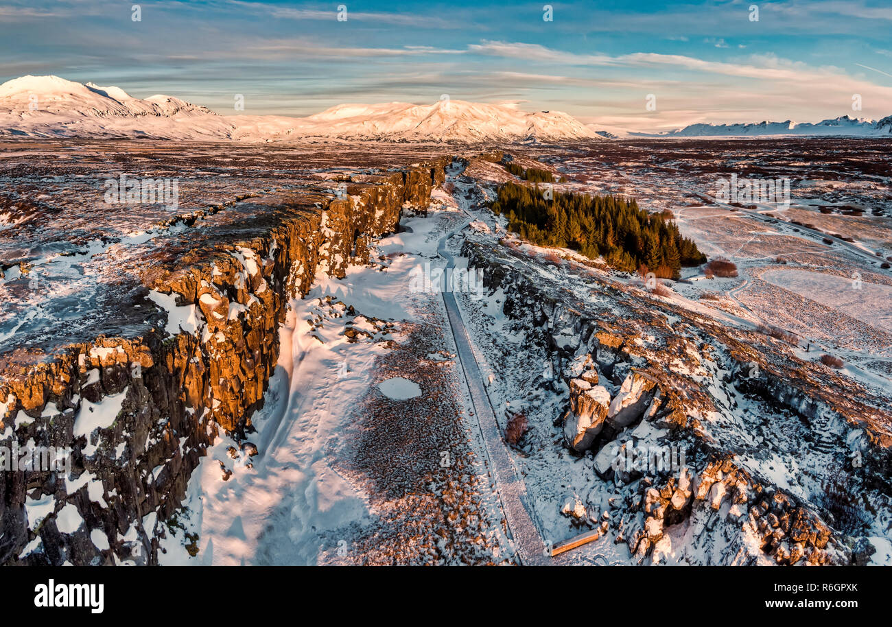 Winter, Almannagja fissure, Thingvellir National Park, Iceland Stock ...