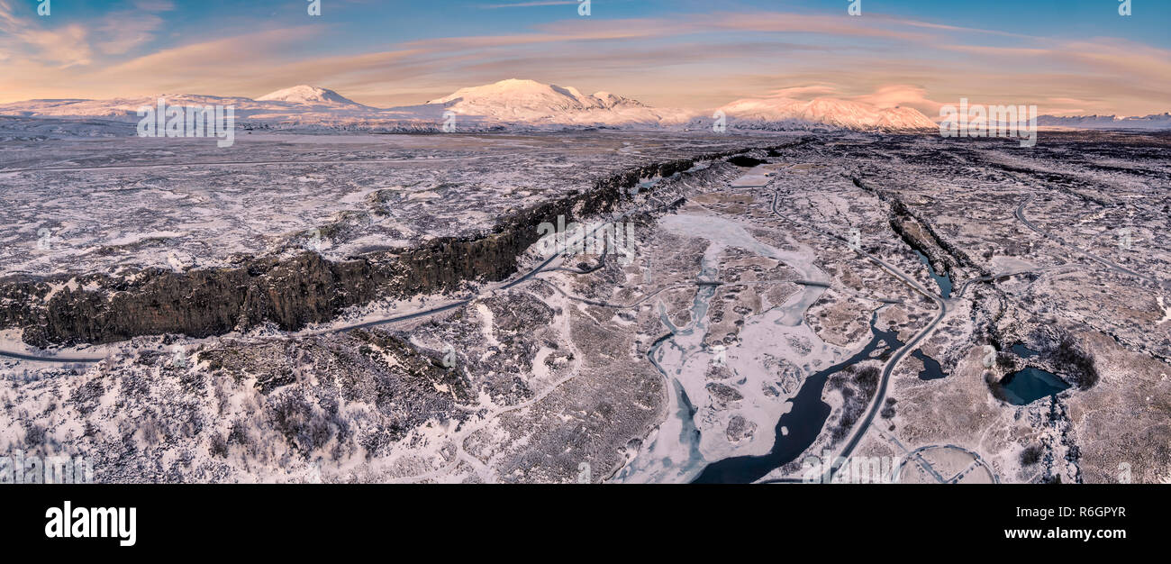 Winter, Almannagja fissure, Thingvellir National Park, Iceland Stock ...