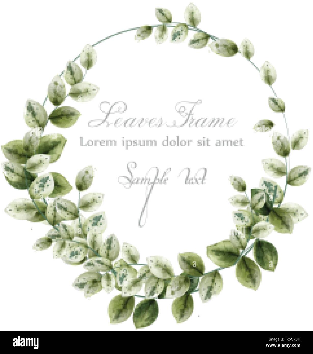 Happy anniversary wreath card with watercolor green leaves Vector ...