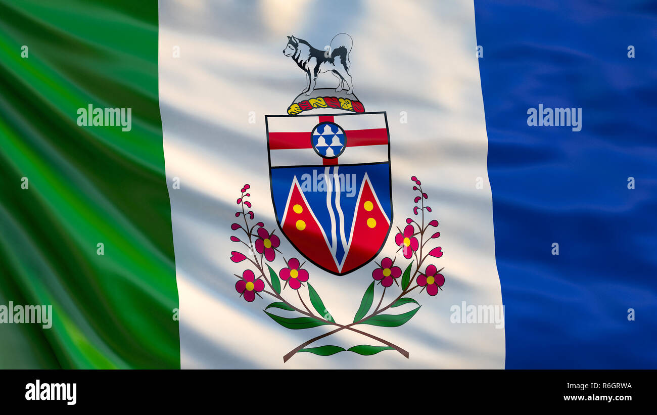 Yukon flag. Waving flag of Yukon province, Canada. 3d render Stock ...