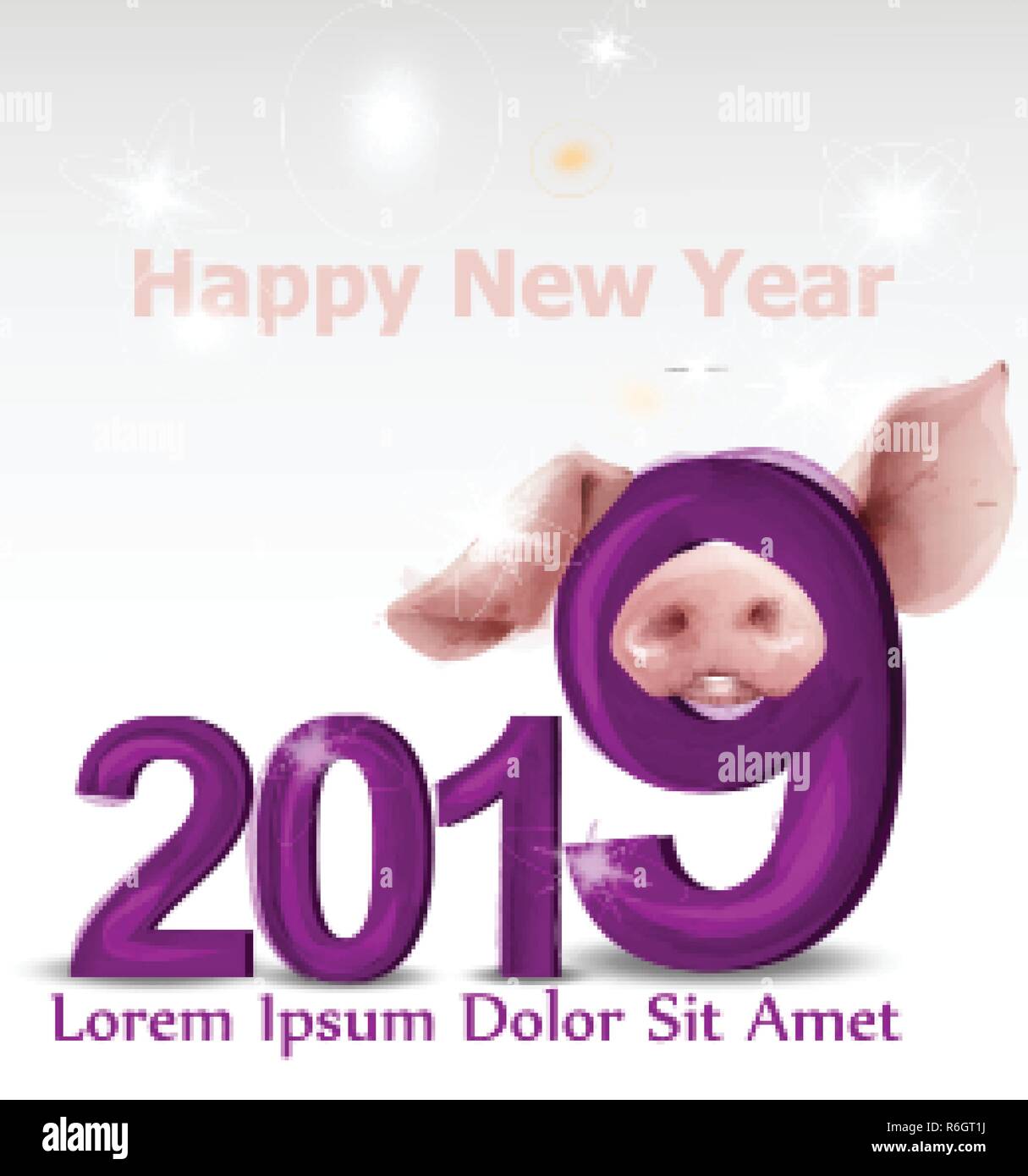 2019 Watercolor Pig year card Vector. Funny pig nose. Snowy blurry ...