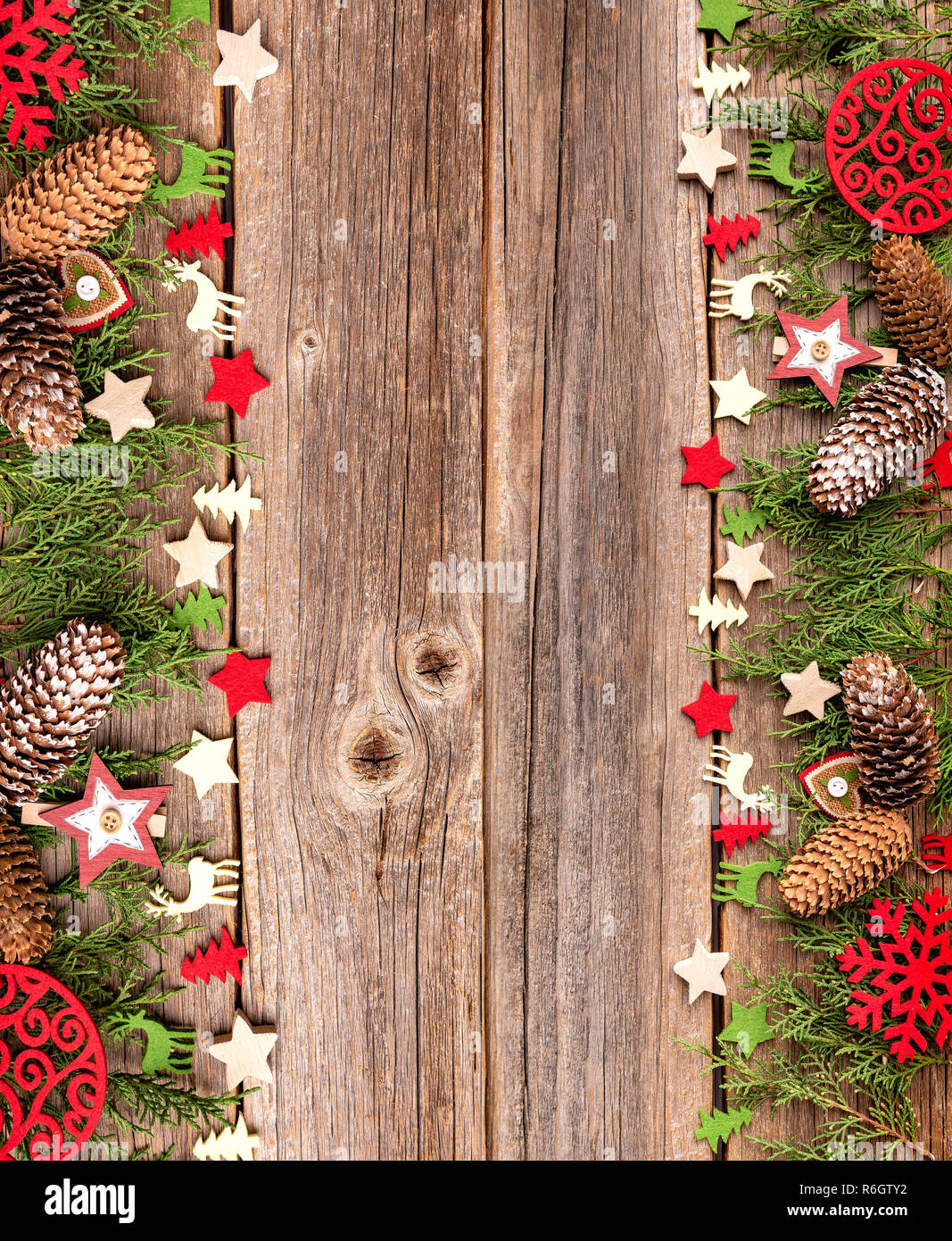 Composition from festive objects of New Year and Christmas on a wooden ...