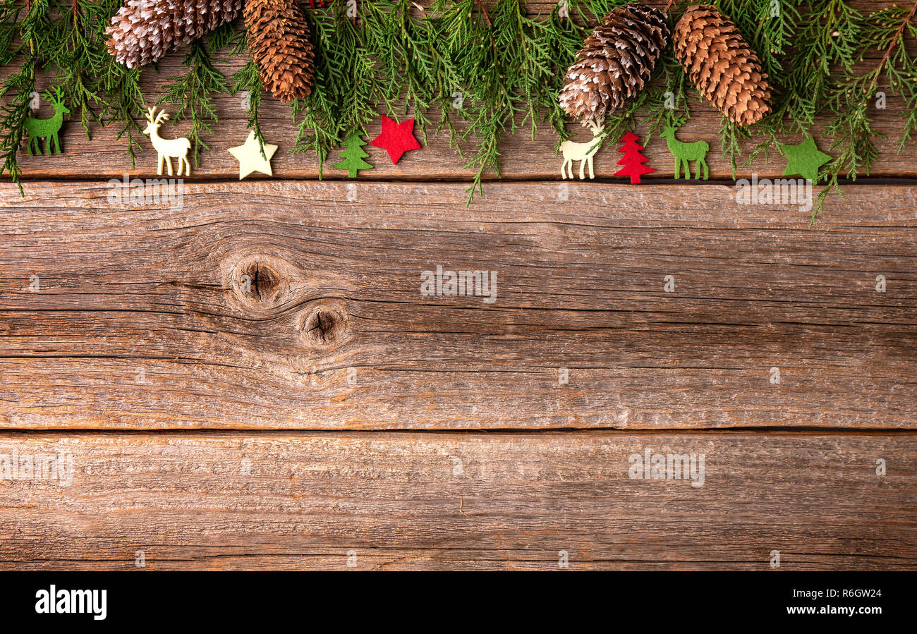 Composition from festive objects of New Year and Christmas on a wooden ...