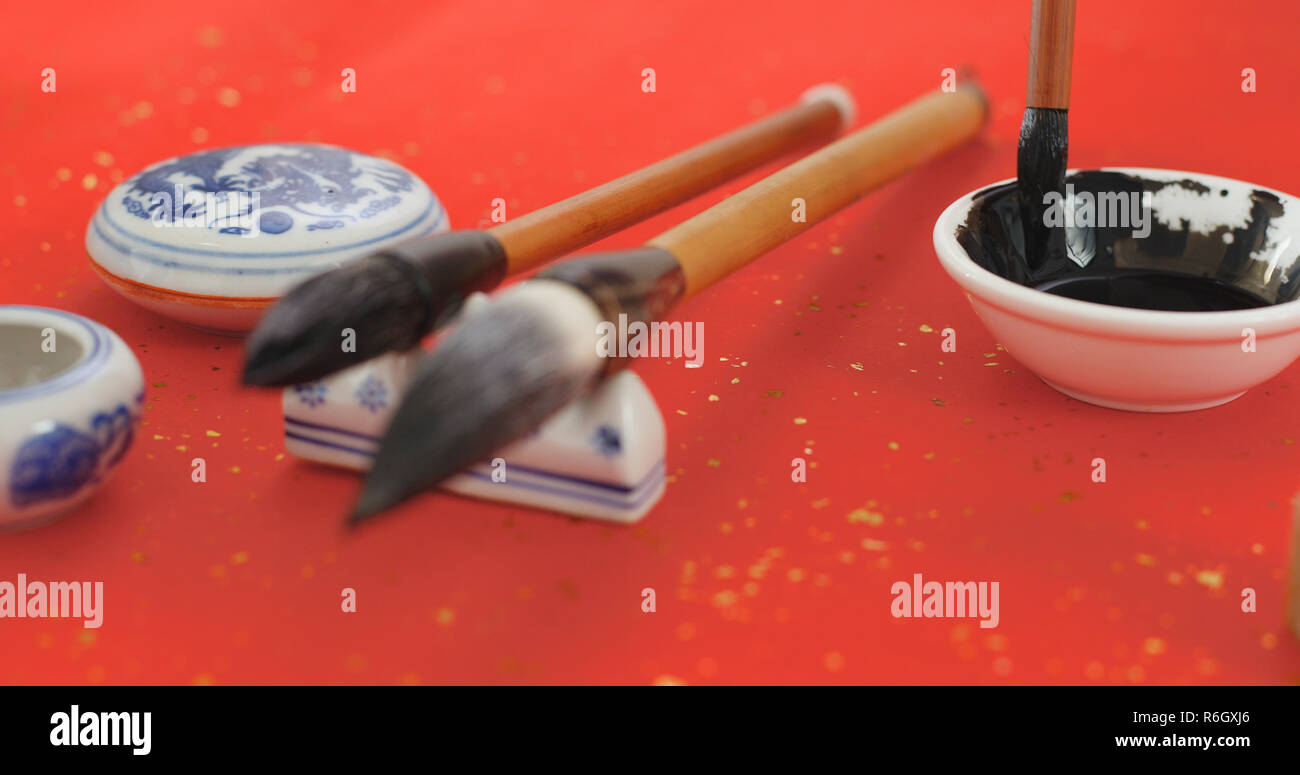 Writing Chinese calligraphy working tools Stock Photo - Alamy
