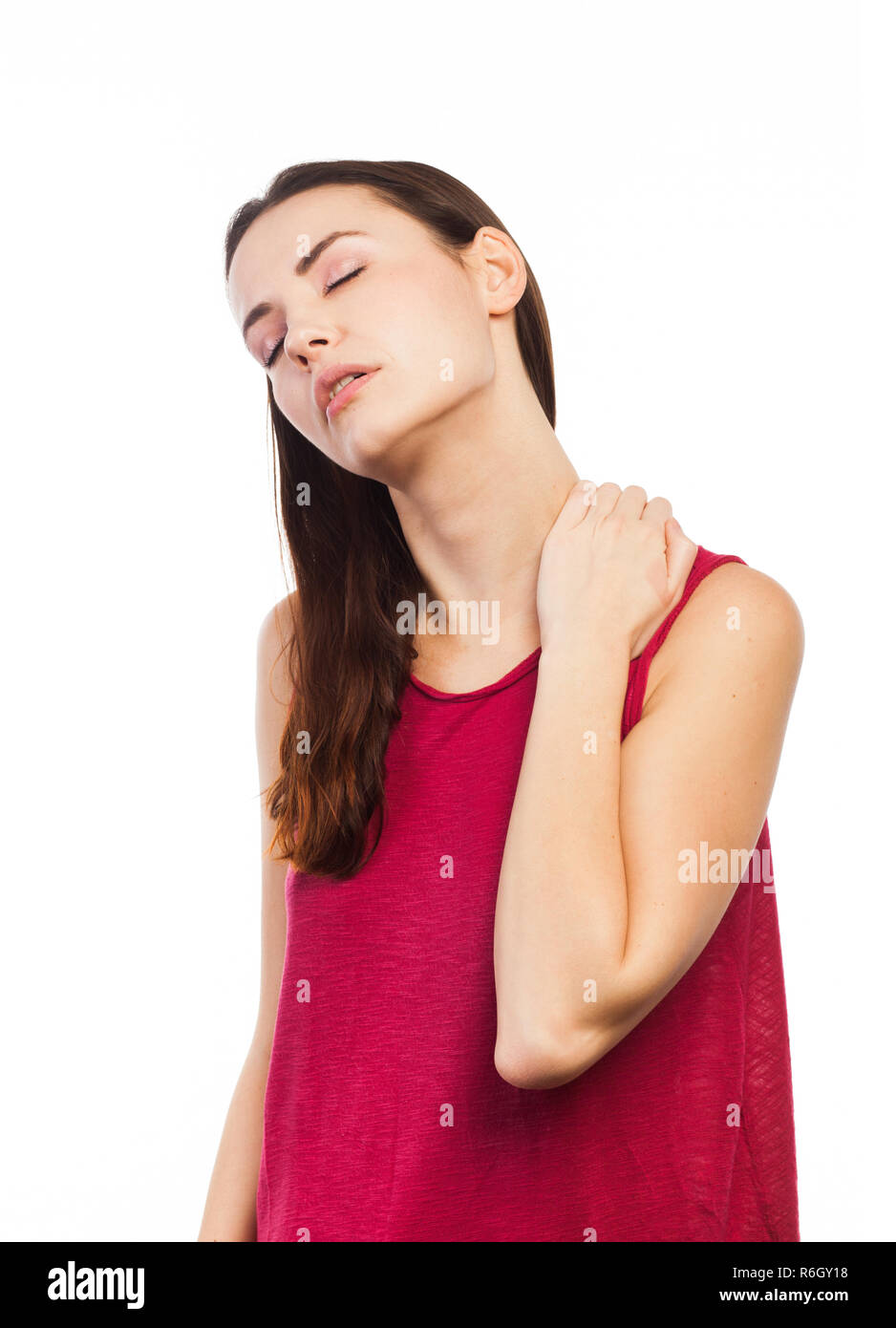 Portrait of a beautiful woman looking tired and stressed, isolated on ...