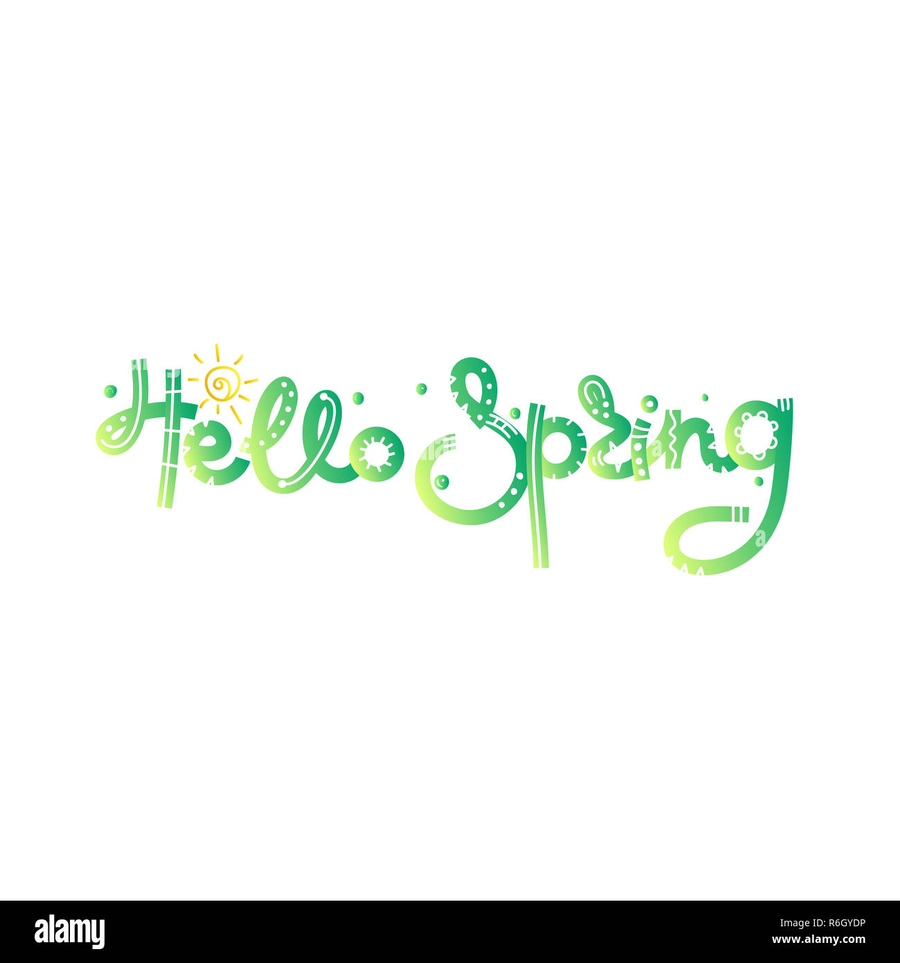 Hello Spring. Cute creative hand drawn lettering. Freehand style ...
