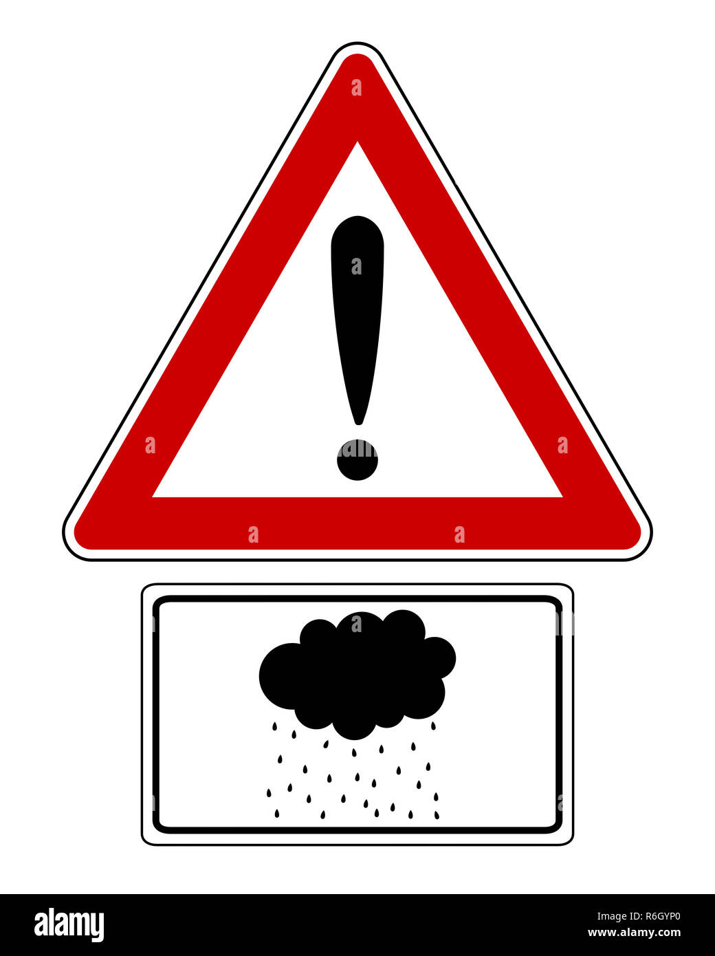 warning sign with additional sign rain cloud Stock Photo - Alamy