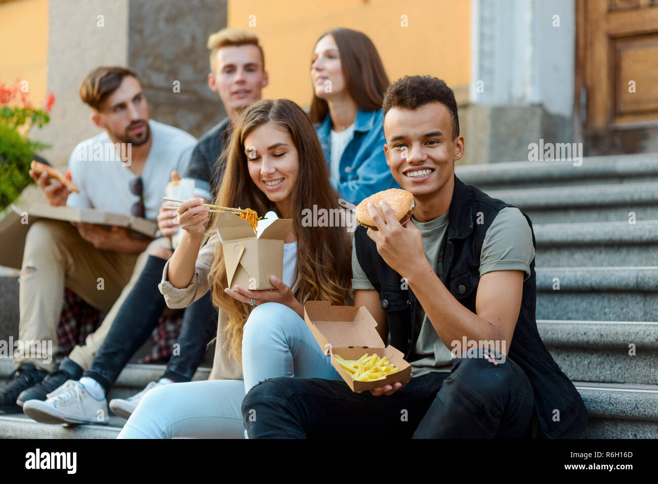 Lunch break with friends Stock Photo - Alamy
