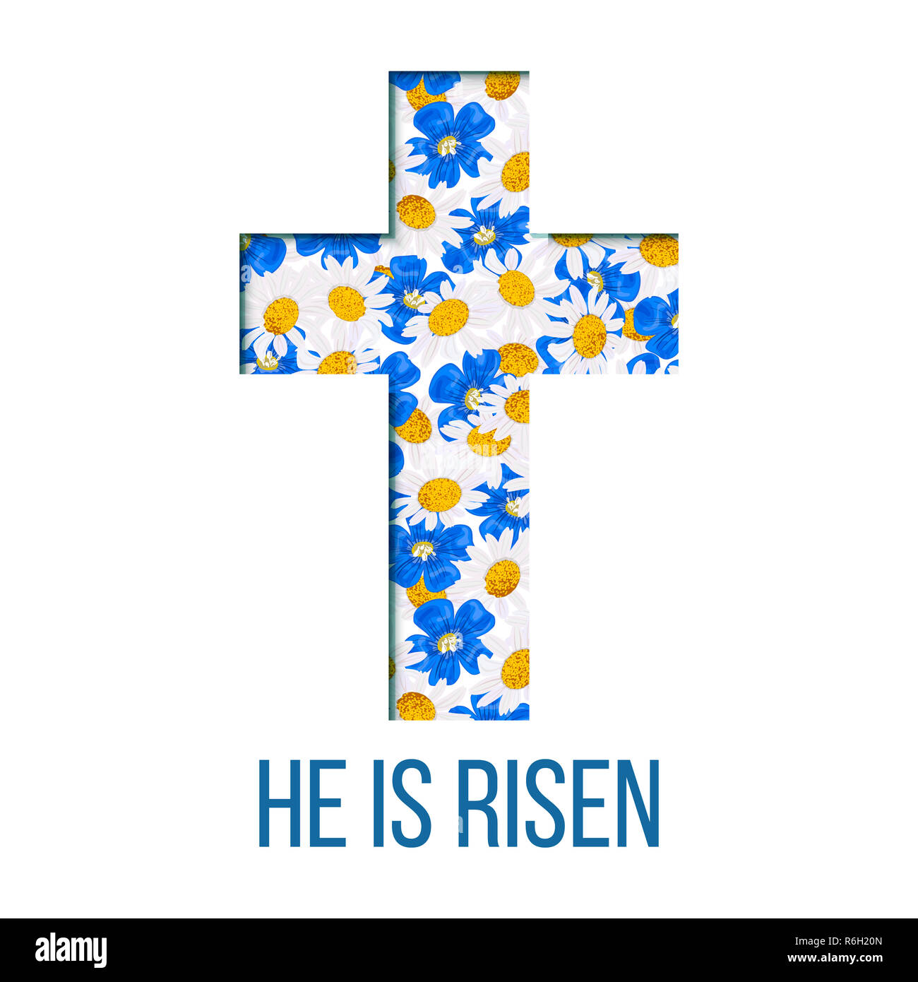 He is risen. Bible quote, Holy Cross, Daisy and blue flowers, forget-me ...