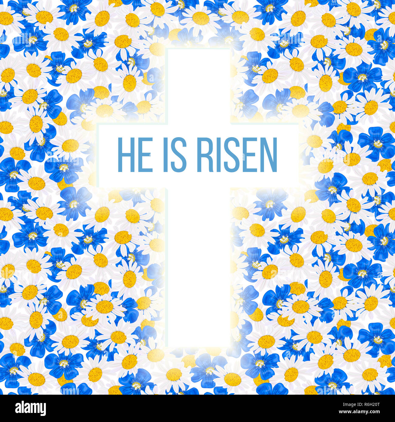 He is risen. Bible quote, Holy Cross on Daisy and blue flowers, forget ...