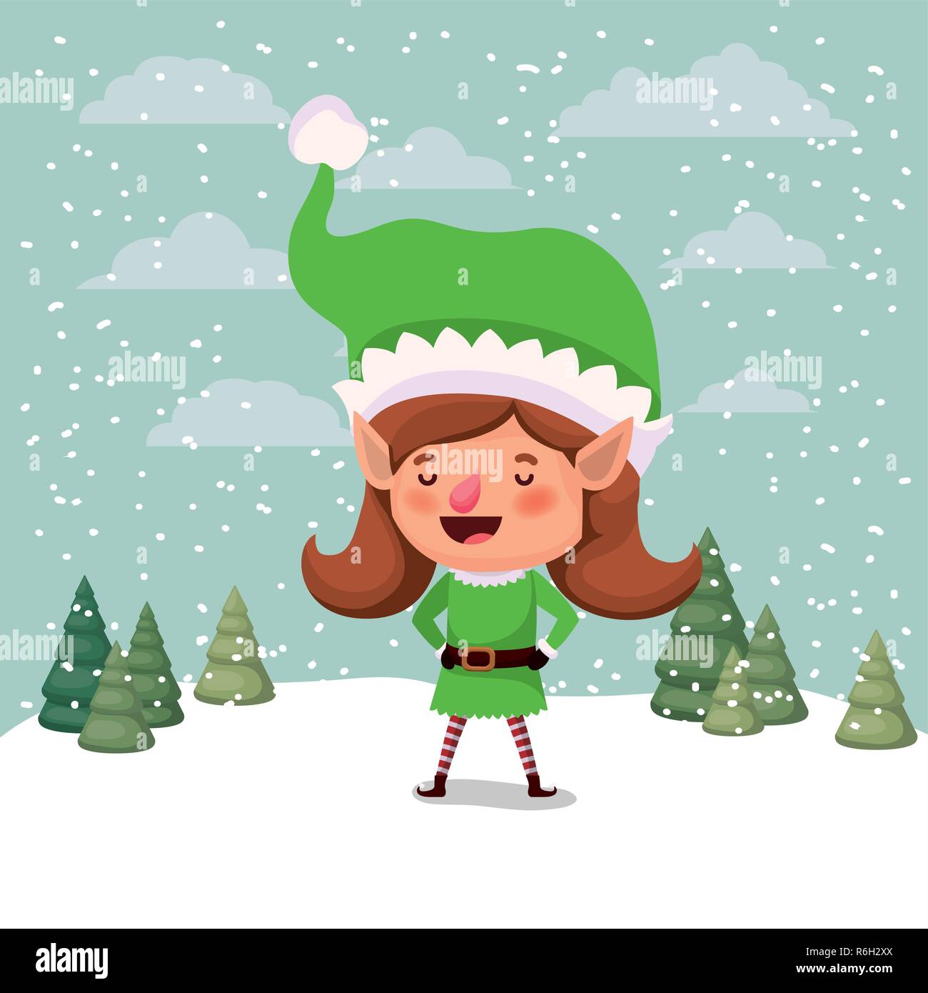 cute girl santa helper in the snowscape Stock Vector Image & Art - Alamy